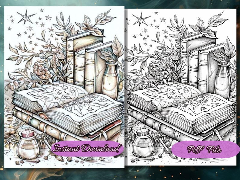 36 Magical Spellbook Coloring Pages Adult and Kids Coloring Book ...