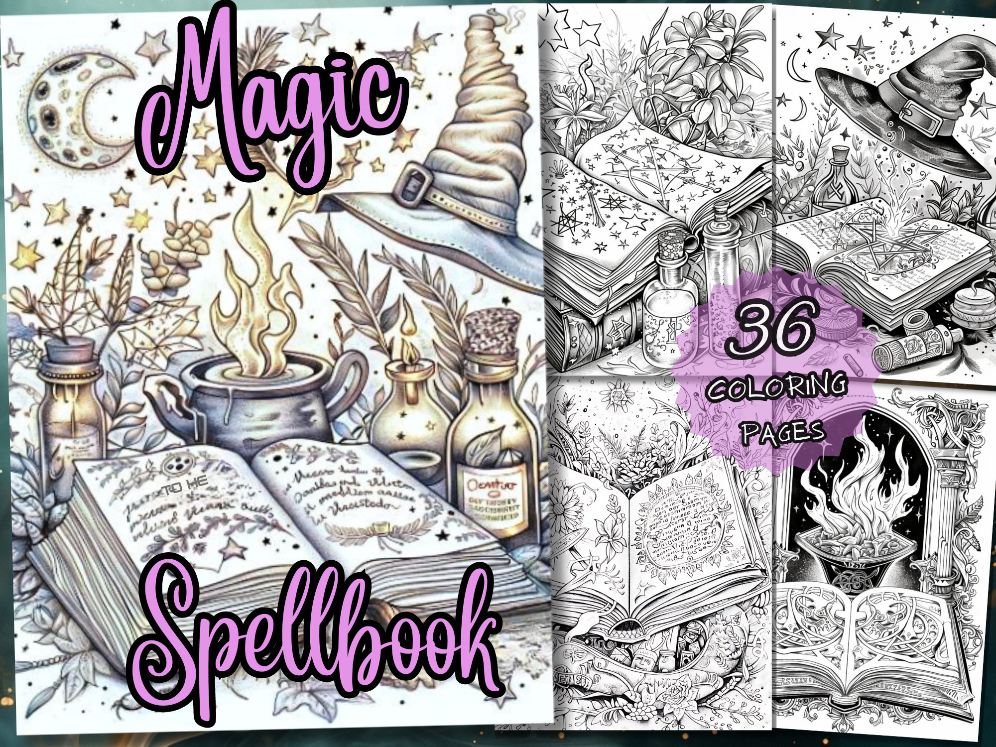 36 Magical Spellbook Coloring Pages Adult and Kids Coloring Book ...