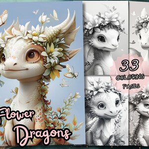 33 Cute Baby Flower Dragon Fantasy Coloring Page Book, Baby Woodland ...