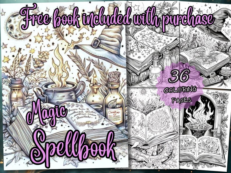 28 Witchy Spellbook Coloring Pages, Book, Wizard Spellbook Adult+kids ...