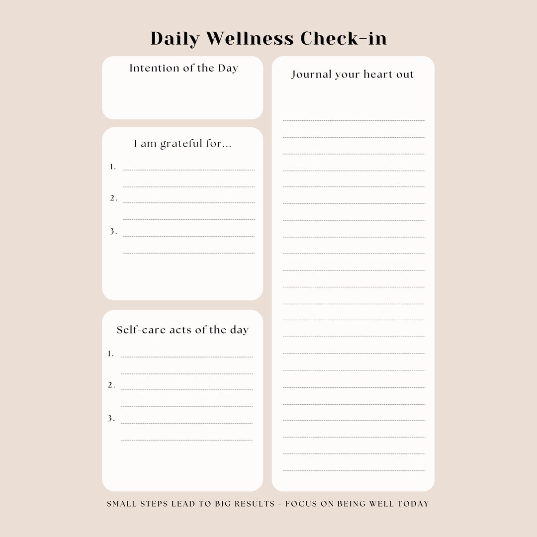 Daily Wellness Check-in Wellness Tracker Daily To-do - Etsy