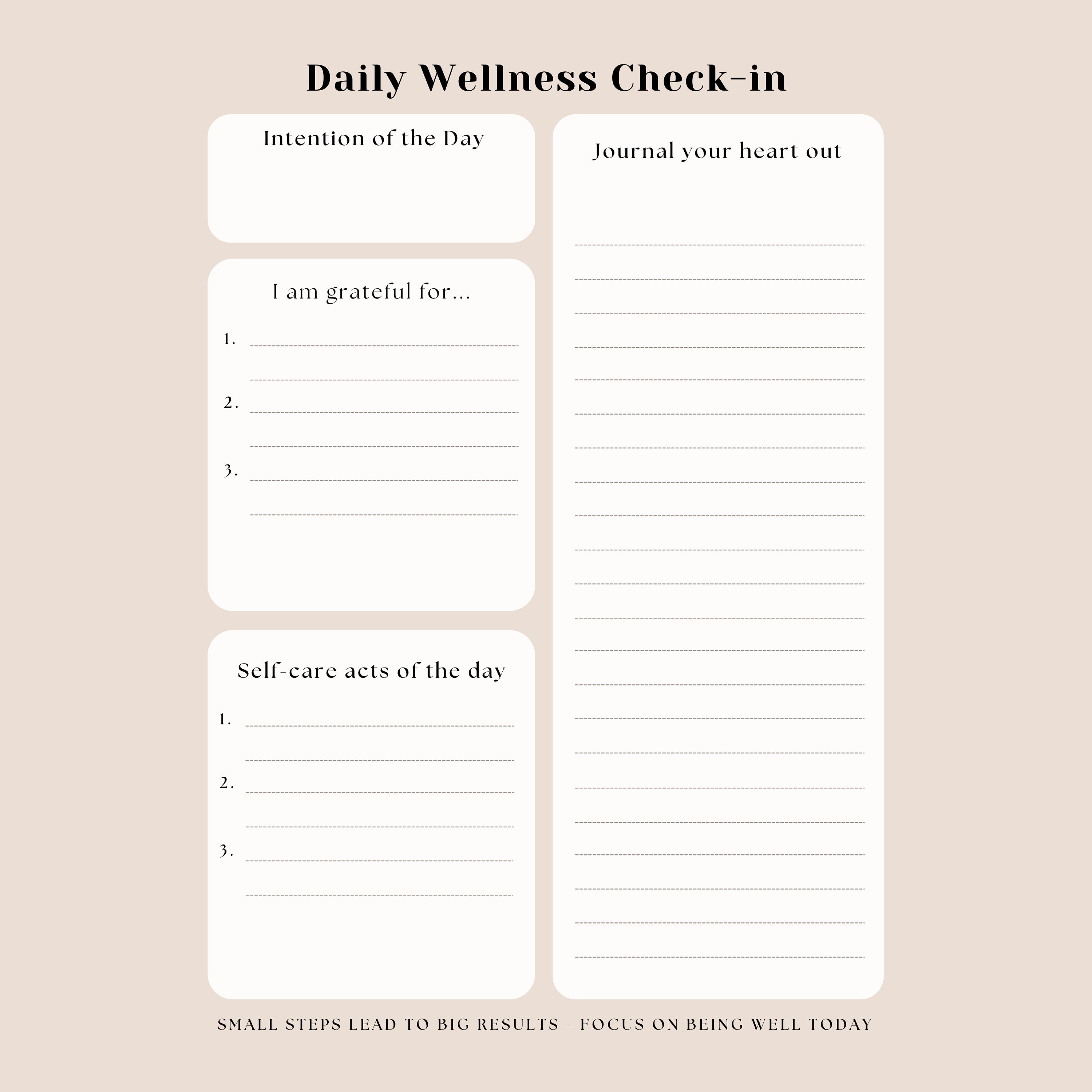 Daily Wellness Check-in Wellness Tracker Daily To-do - Etsy