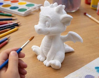 Paintable Cute Friendly Dragon Figurine Art Craft Activity DIY Kit ...