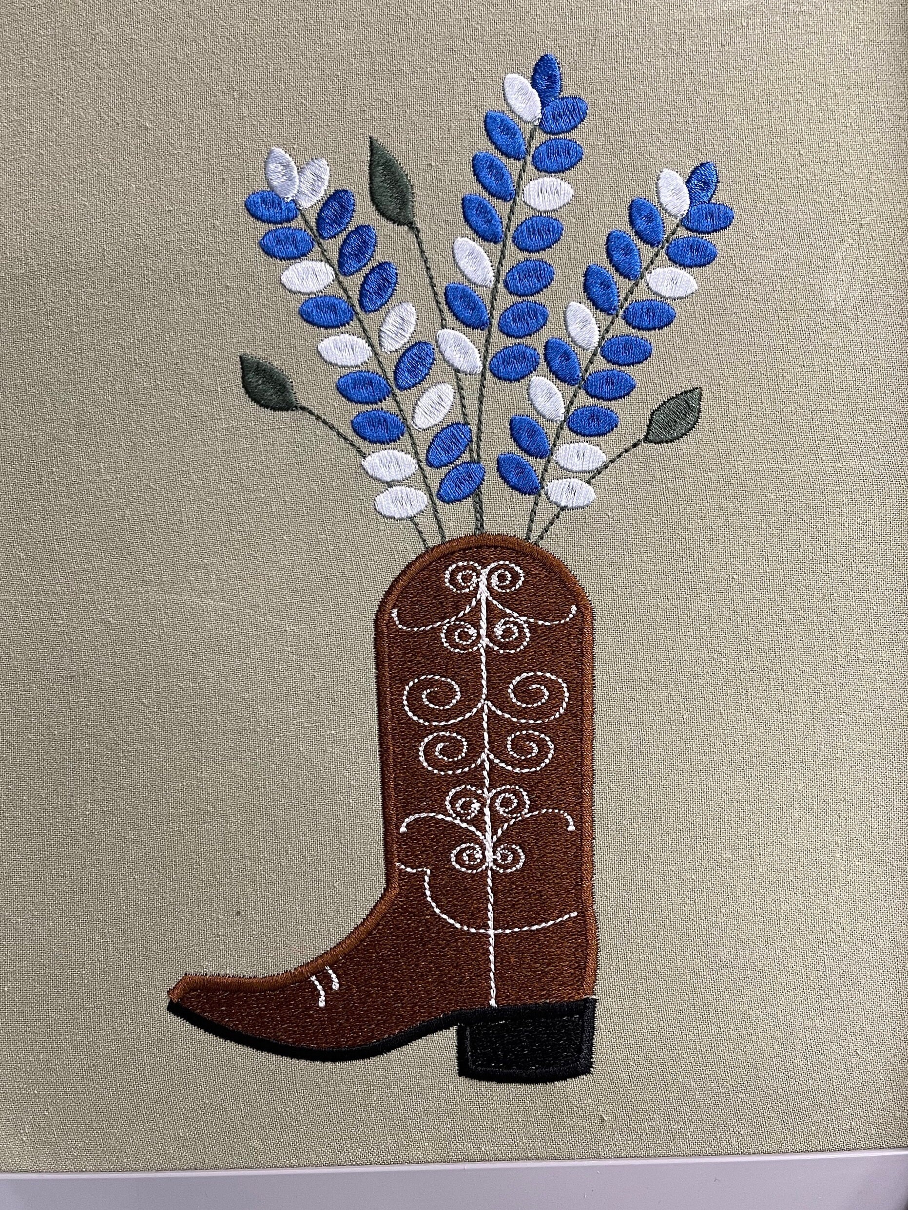 Bluebonnet Cowboy Boot Embroidery Design - Etsy