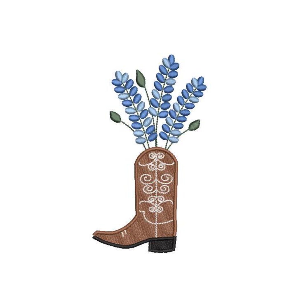 Bluebonnet Cowboy Boot Embroidery Design - Etsy