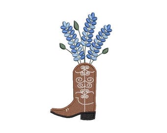 Cowboy Boot and Bluebonnet Machine Embroidery Design - Etsy