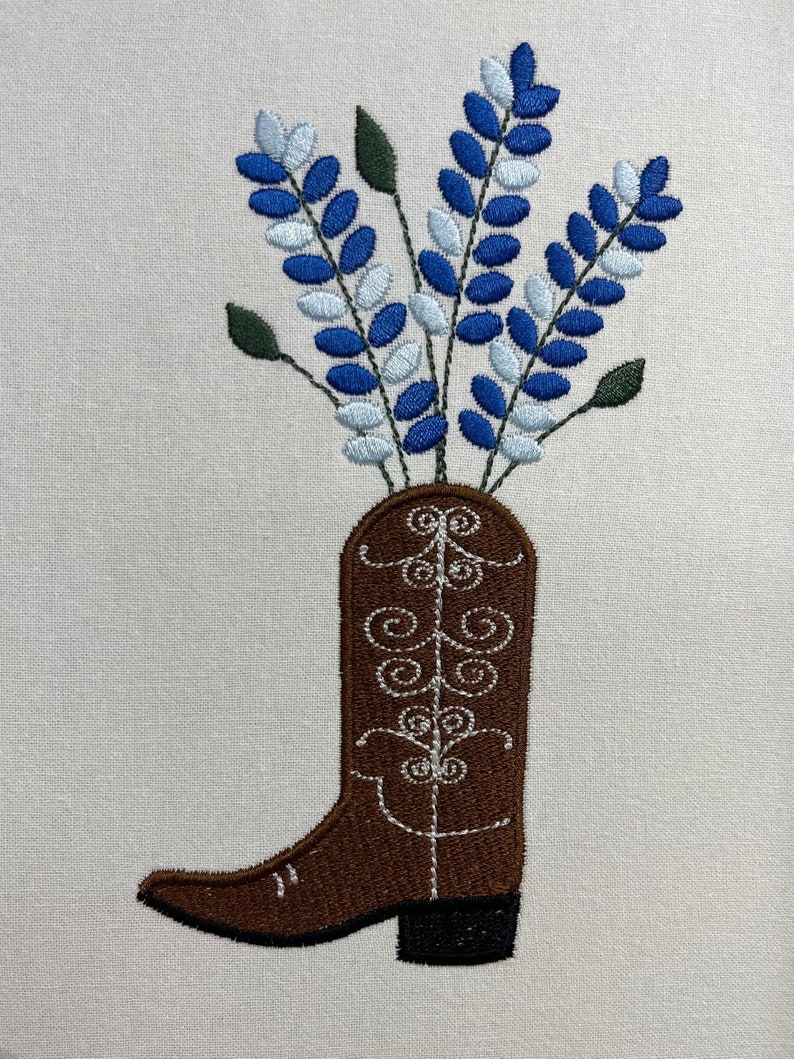 Bluebonnet Cowboy Boot Embroidery Design - Etsy