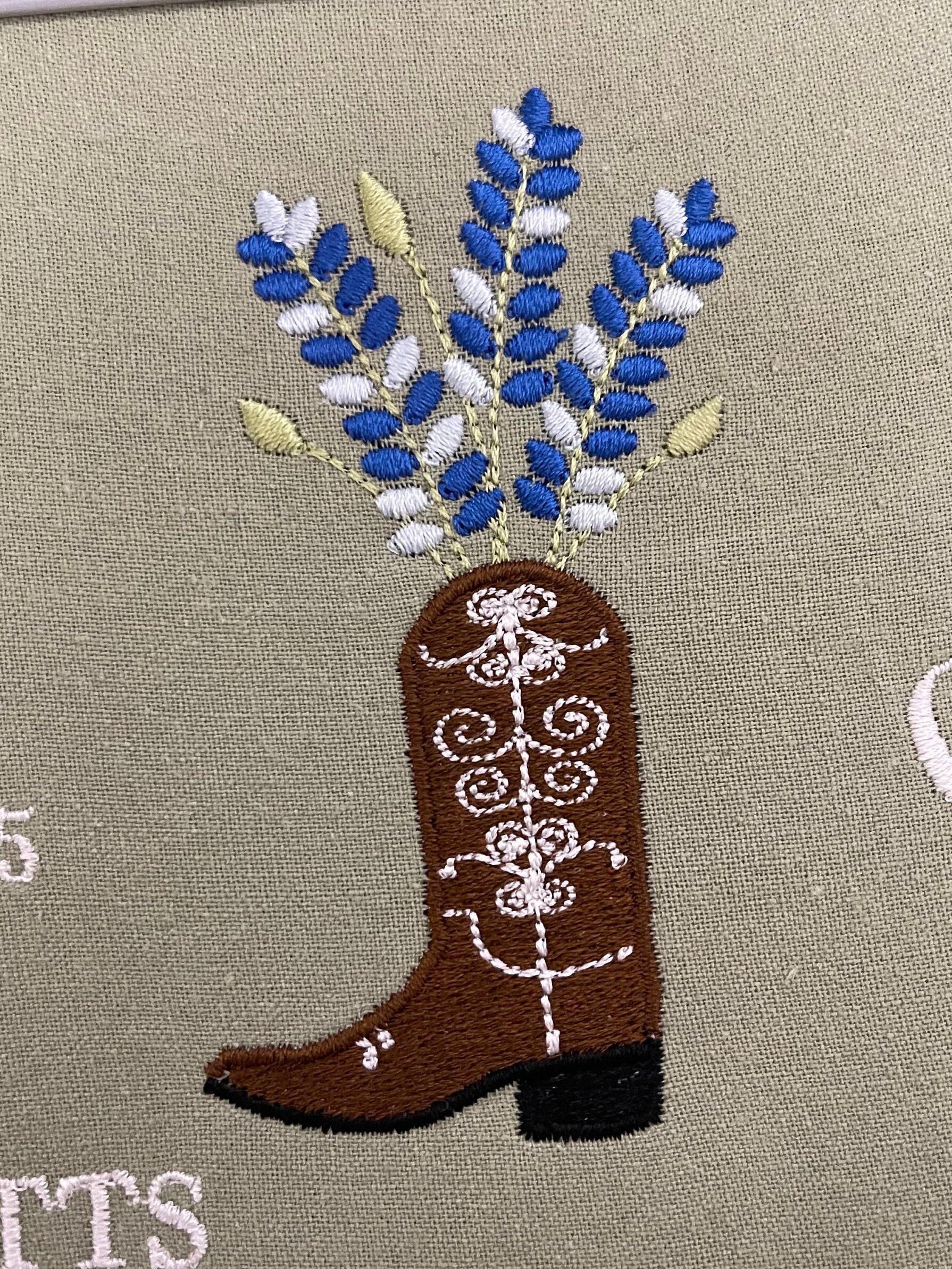 Bluebonnet Cowboy Boot Embroidery Design - Etsy
