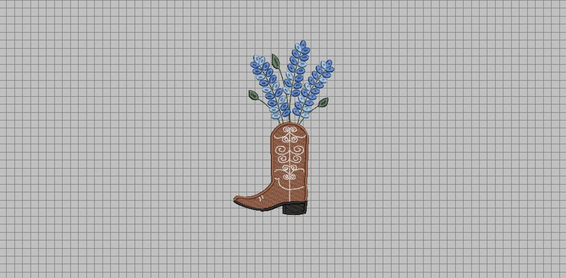 Bluebonnet Cowboy Boot Embroidery Design - Etsy
