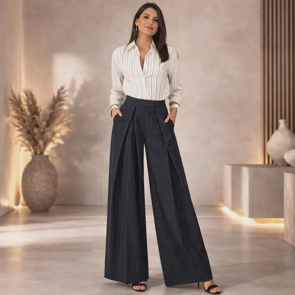 Women's Wide Leg Palazzo Pants, Pleated Long Office Pants, High Waist ...