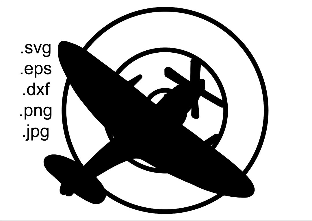 Spitfire Fighter Flying Over RAF Roundel - SVG Single Piece Monochrome ...