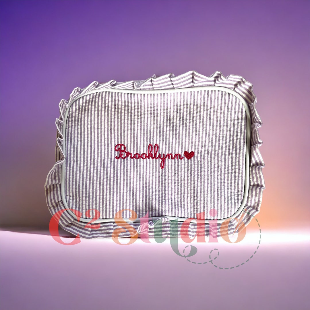 Personalized Seersucker Makeup Bag, Monogrammed Cosmetic Case - Etsy