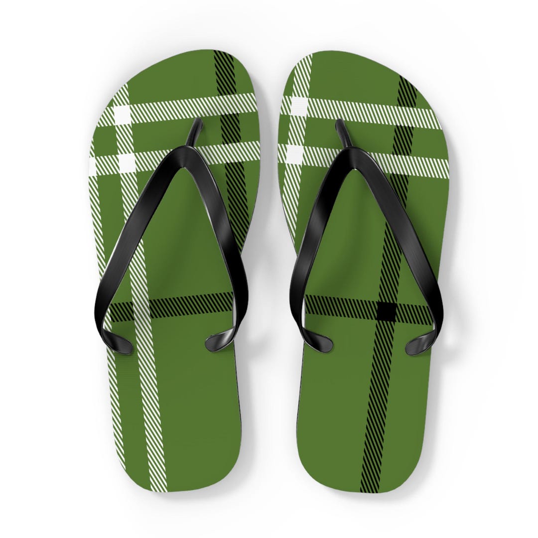 Fern Green Plaid Flip Flops, Summer Beach Sandals, Tropical Vacation ...