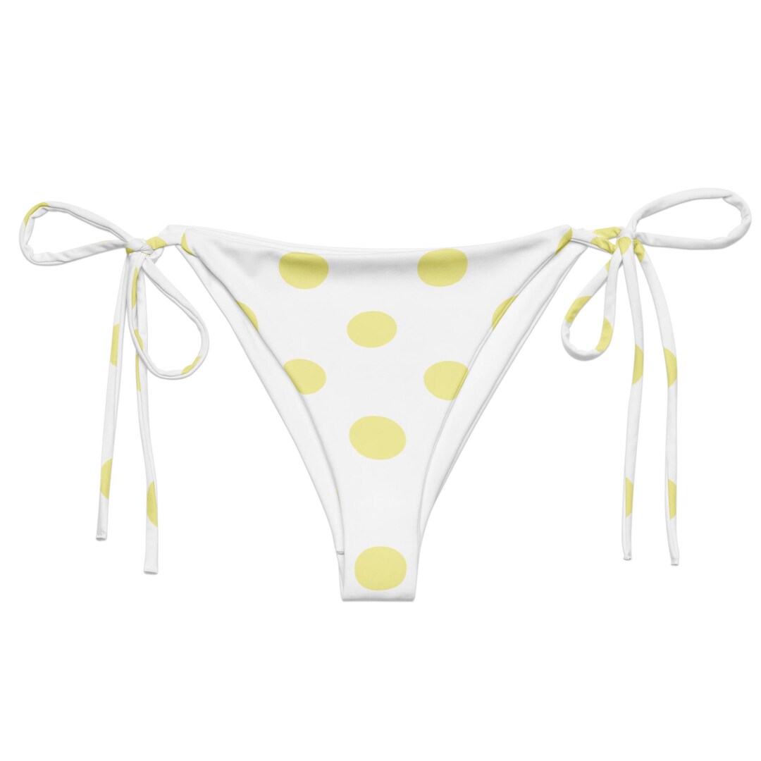 White/light Yellow Polka Dots Recycled String Bikini Bottom, String ...