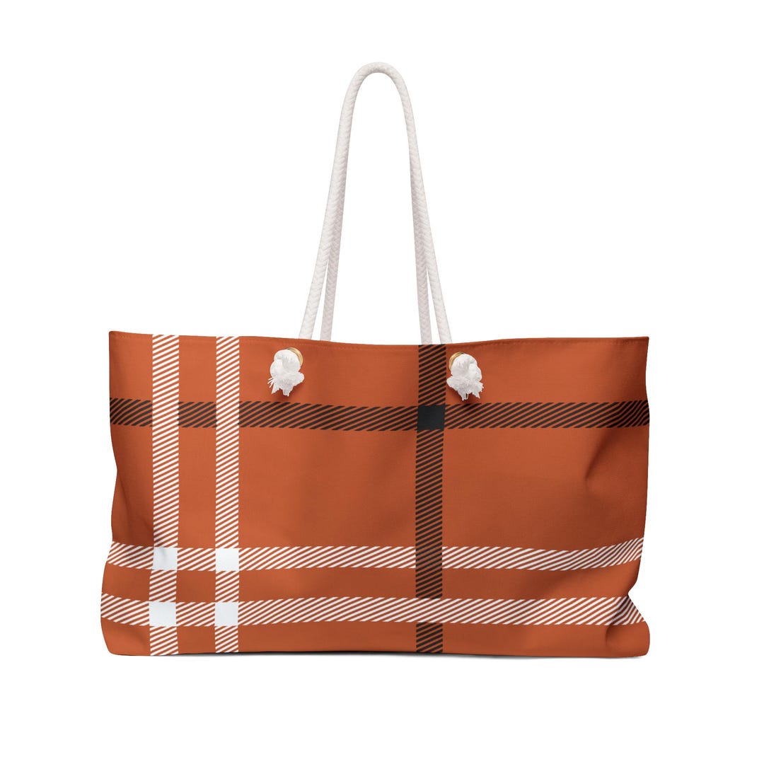 Burnt Orange Plaid Weekender Bag, Plaid Tote Travel Bag, Bridal Party ...