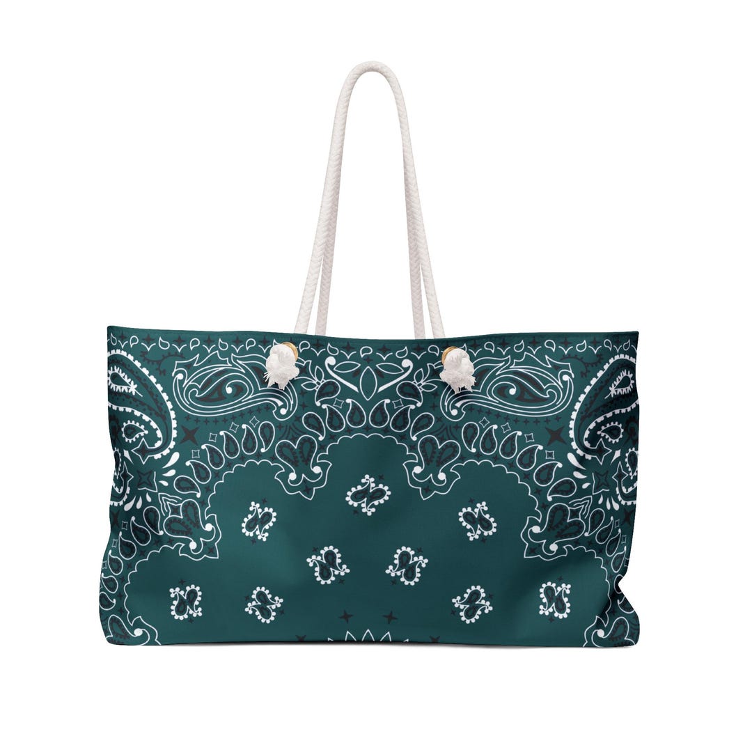 Teal Bandana Weekender Bag, Front and Back Design, Weekender Bag, Tote ...