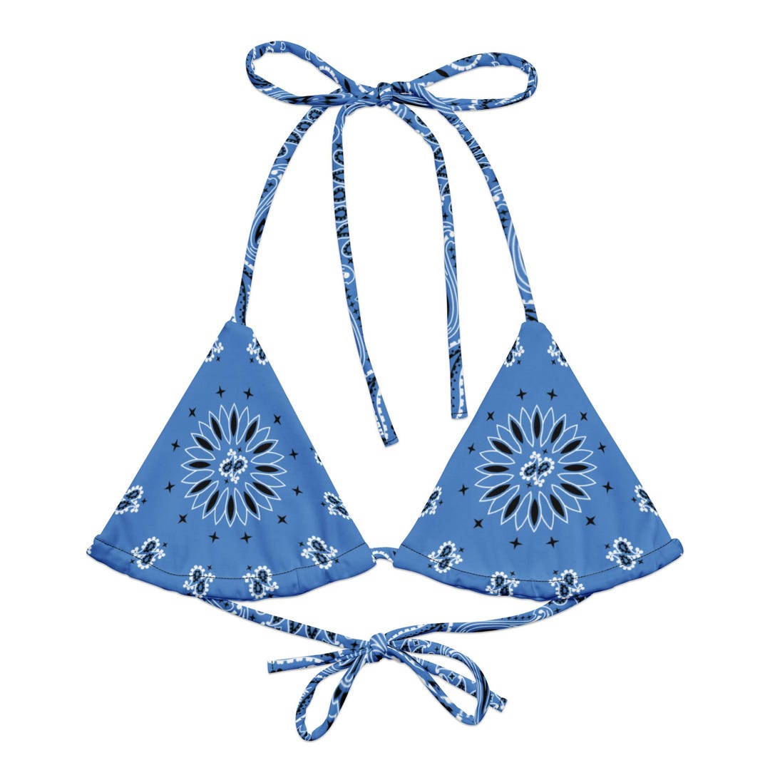 French Blue Bandana String Bikini Top, Triangle Bikini Top, Swimwear ...