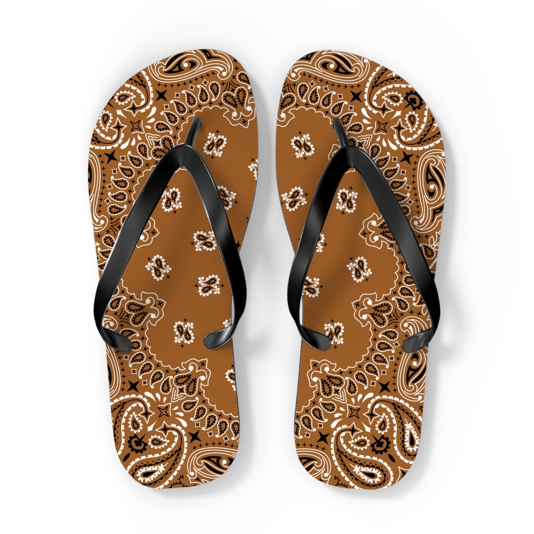 Buck Brown Bandana Flip Flops, Summer Beach Sandals, Tropical Vacation ...