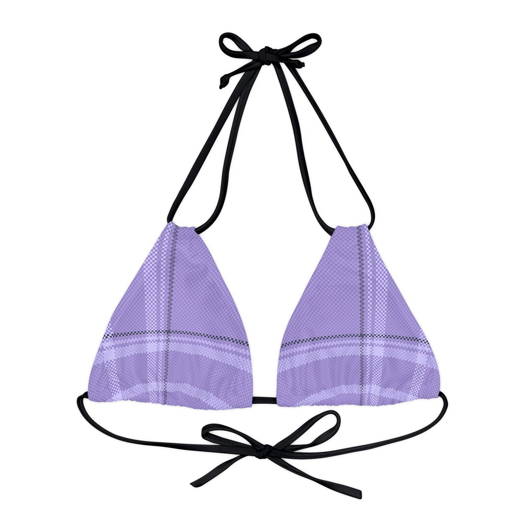 Purple Plaid Strappy Triangle Bikini Top, Bikini Top, Triangle Bikini ...