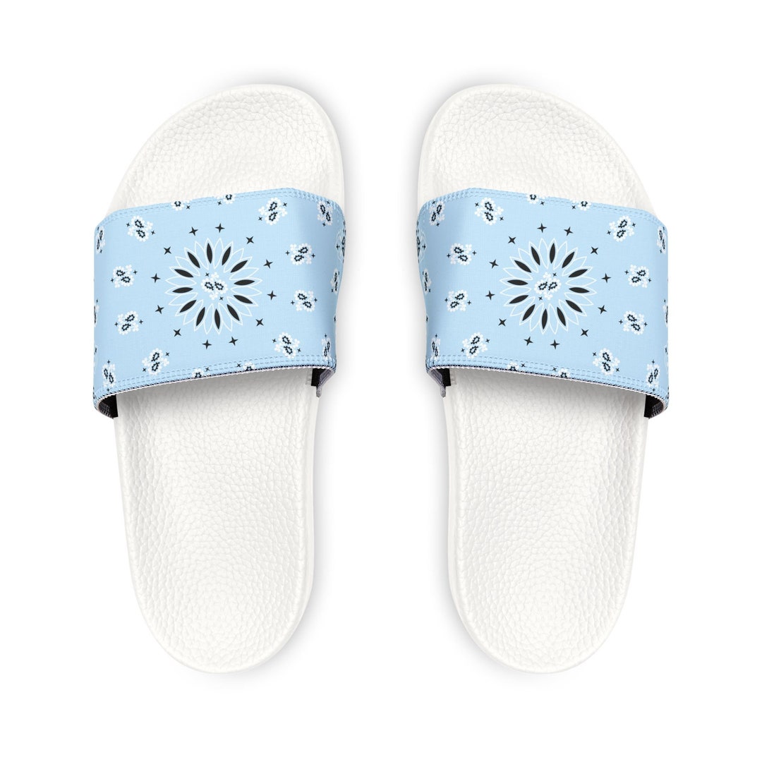 Light Blue Bandana Print Custom Slides, Summer Slides, Slides, Pool ...