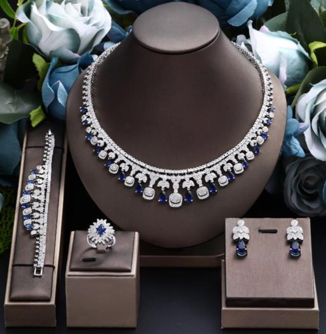 Sapphire Blue Jewelry Set, Blue Wedding Jewelry Set, Blue Earrings ...
