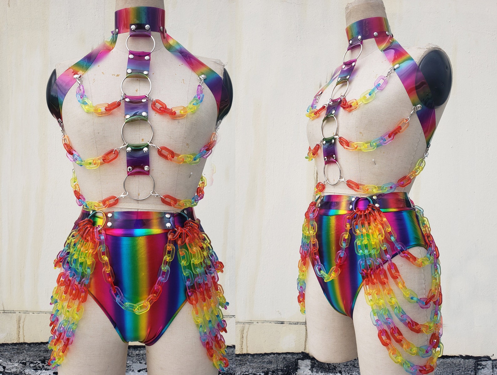 Rainbow Chain Body Harness,music Fetival Outfits,rave Clothing Wear,pole Dance Wear, - Etsy
