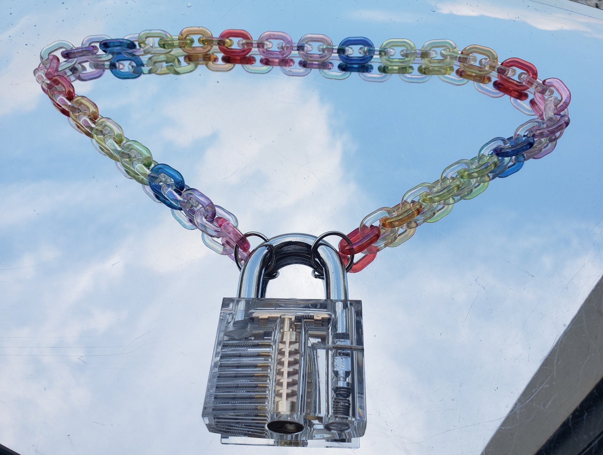 Rainbow Acrylic Chain Padlock Necklace,lgbt Pride Women Men Choker,rave ...