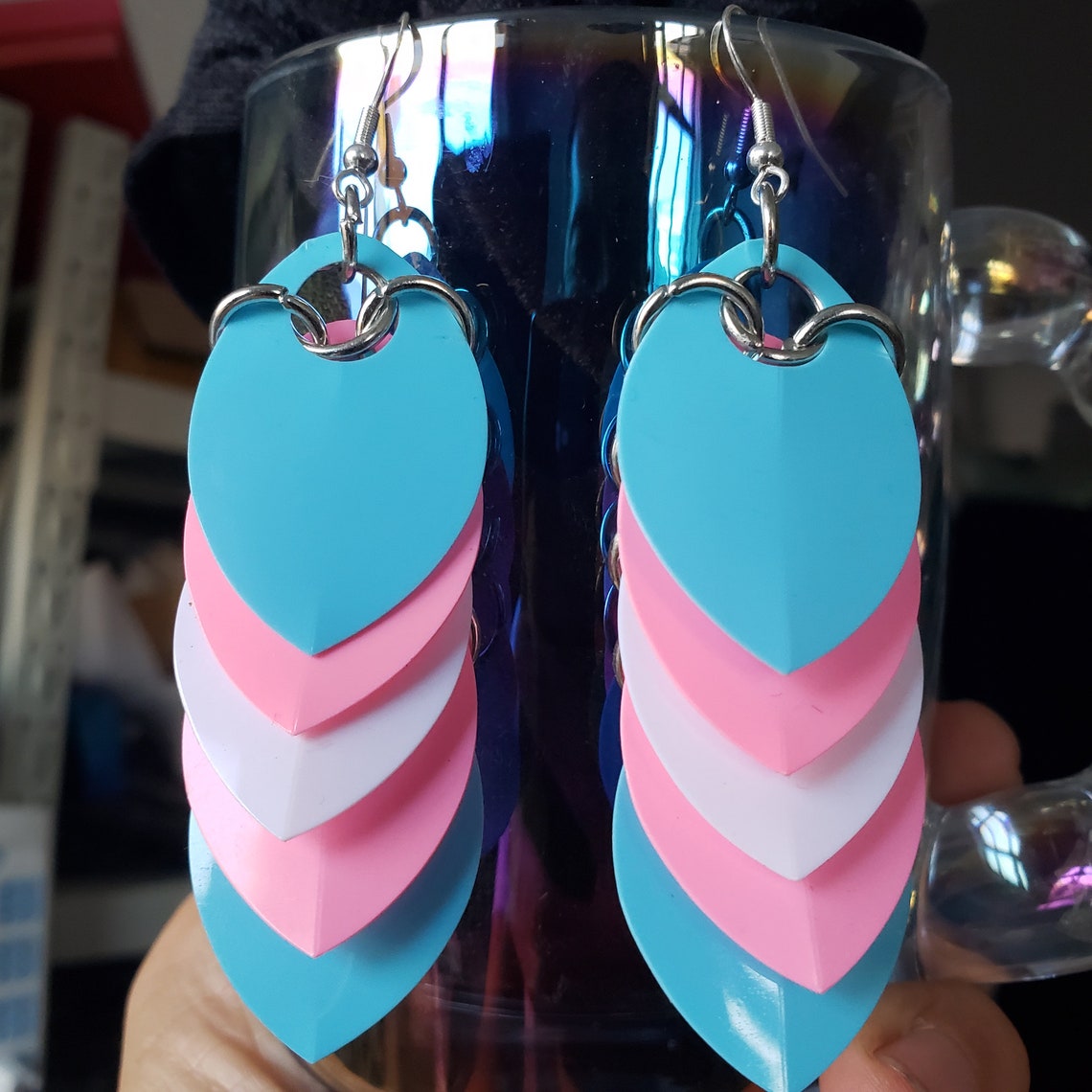 Transgender Earrings, 5 Stripe Trans Pride Flag, LGBTQ Scalemail ...