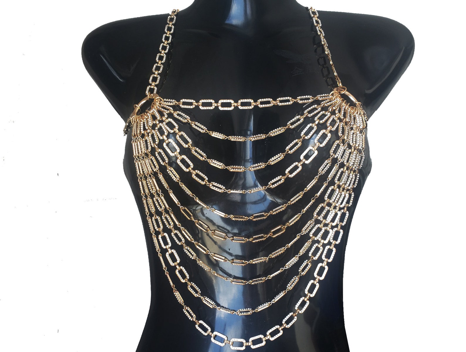 Gold Rhinestone Body Chain Top,rave Top Clothing Clothes Wear ,burning ...
