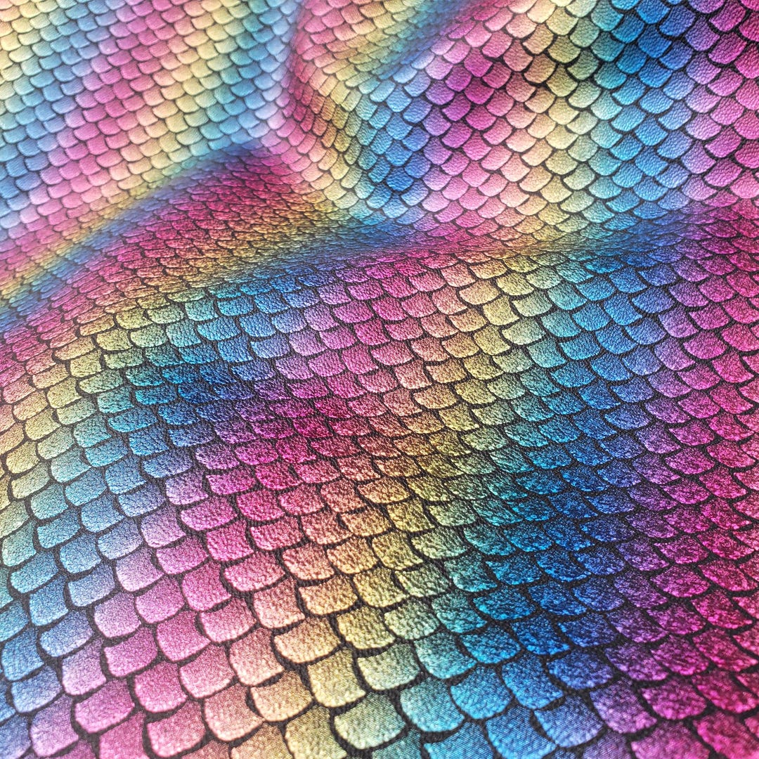 Rainbow Retro Dragon Scale Skin PU Leather Mermaid Scale Faux Leather ...