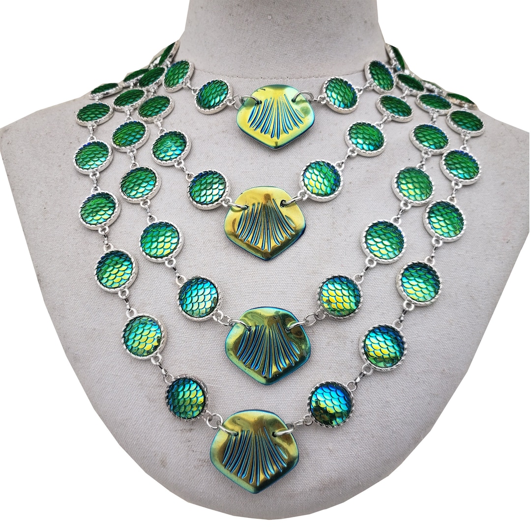 Iridescent Mermaid Scale Necklace,merfolk, Fantasy Costume Piece - Etsy