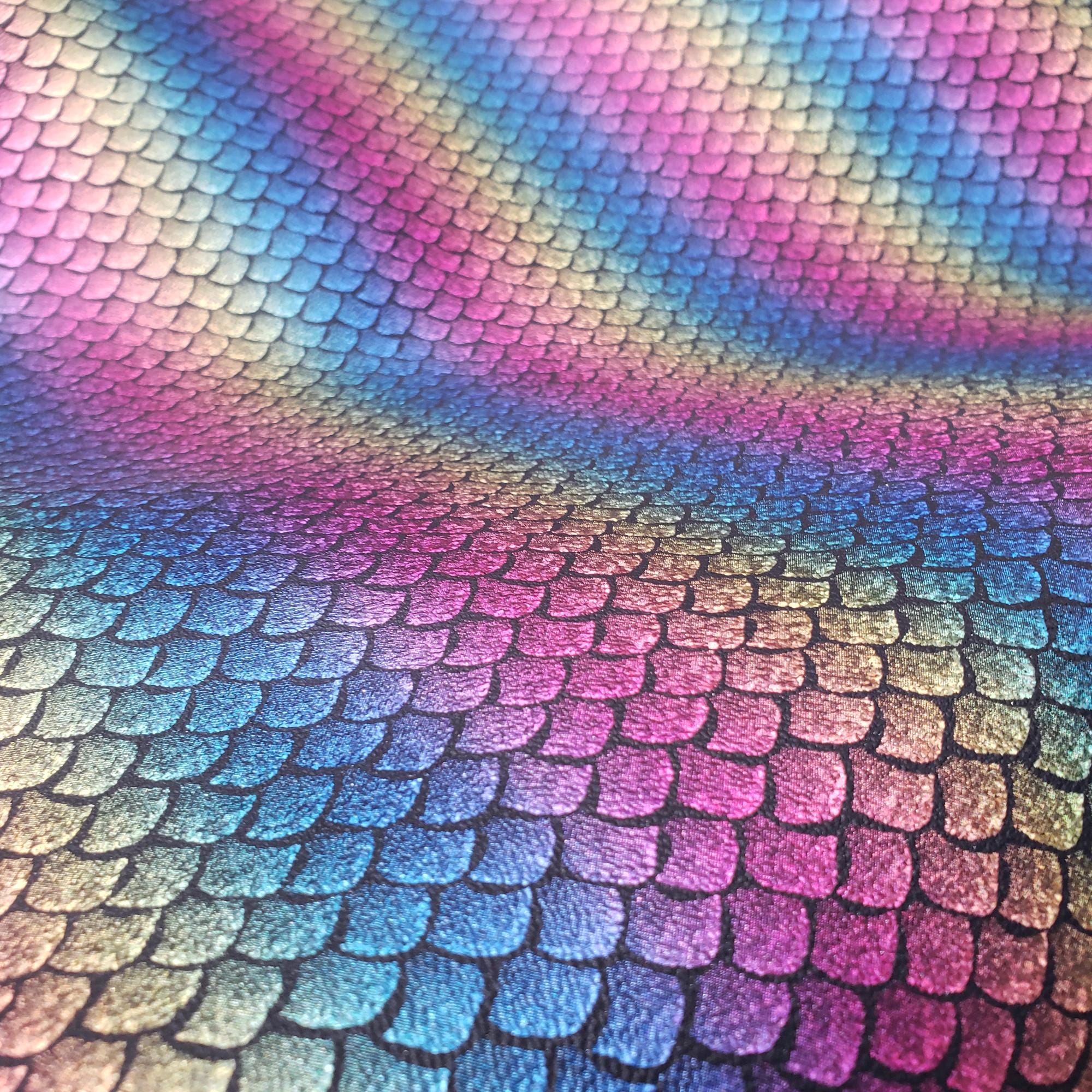 Rainbow Retro Dragon Scale Skin PU Leather Mermaid Scale Faux Leather ...