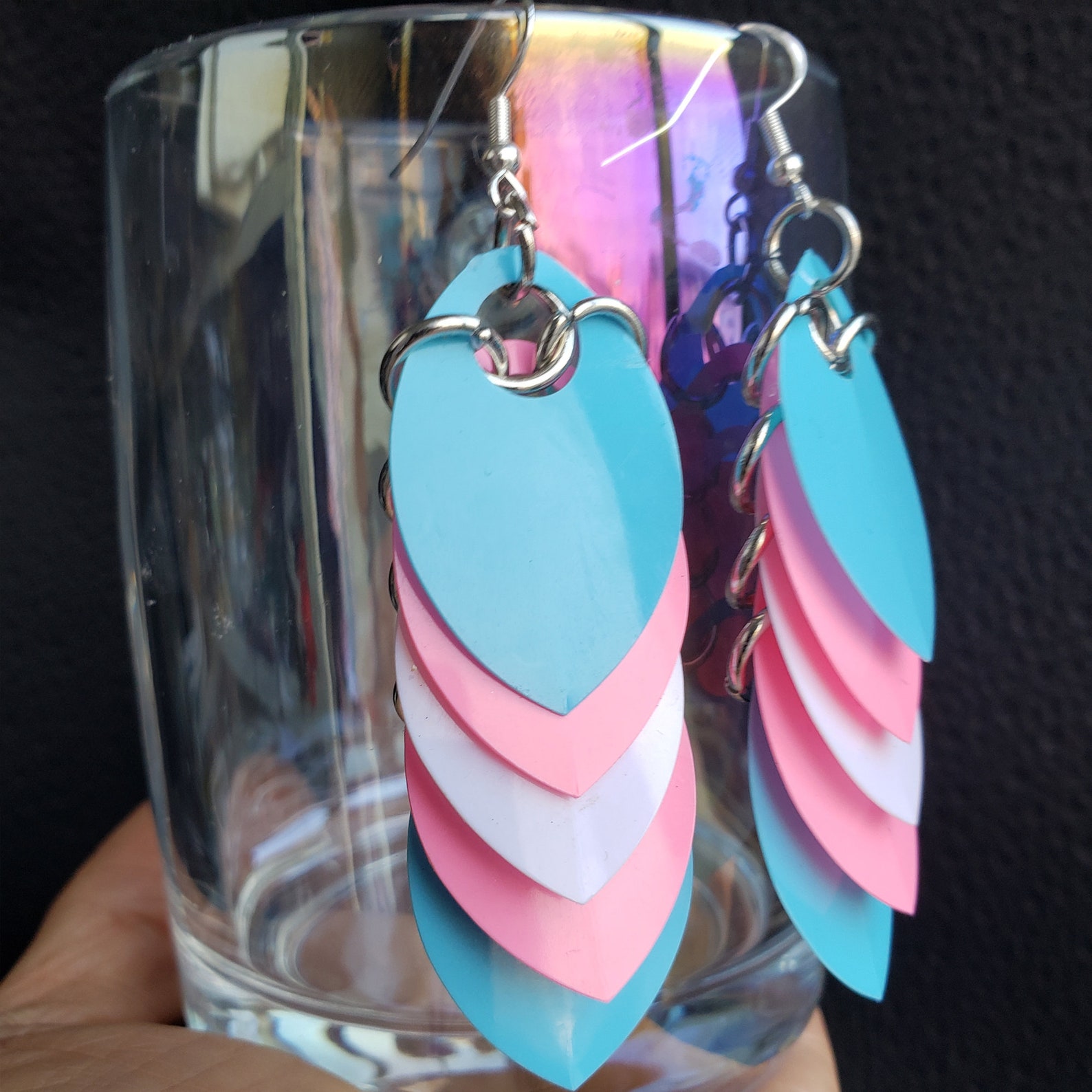 Transgender Earrings, 5 Stripe Trans Pride Flag, LGBTQ Scalemail ...
