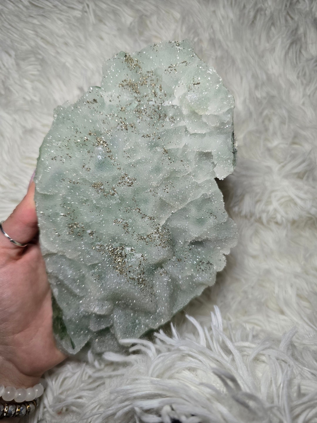HUGE Sugar Fluorite With Golden Pyrite Dust, Druzy Cubic Shape, Vibrant ...
