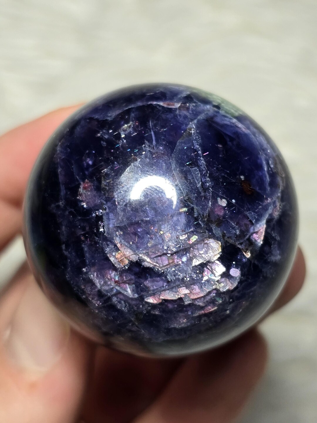 RARE Bloodshot Iolite Sphere 40mm Lolite Chunky Rainbow Flash Water ...