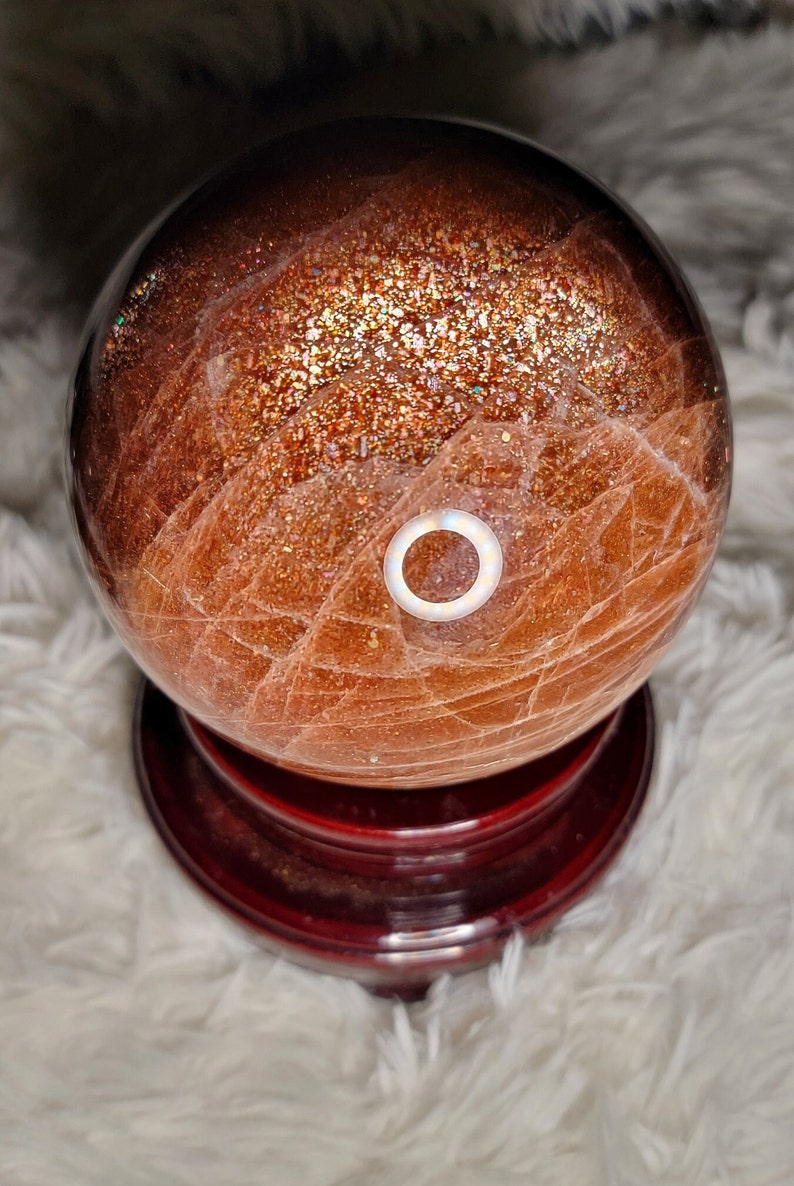 LARGE Arusha Sunstone Sphere 105mm Size With Chunky Rainbow Flash ...