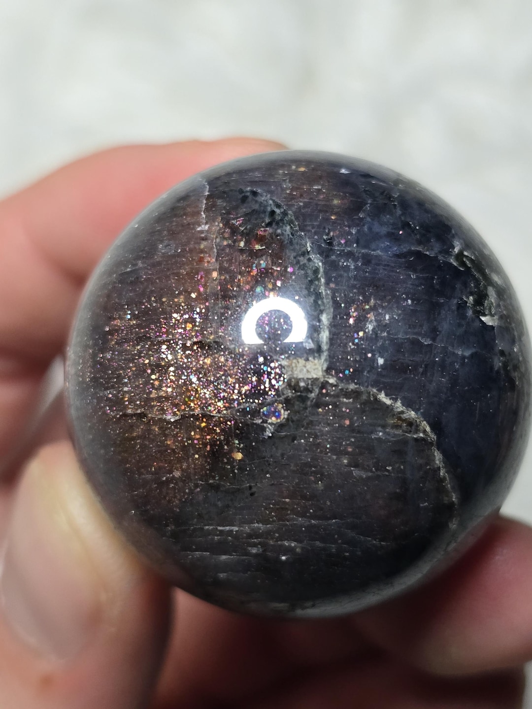 RARE Bloodshot Iolite Sphere 35mm - Lolite Ultra Rare Rainbow Sunstone Flash - Water Sapphire ...