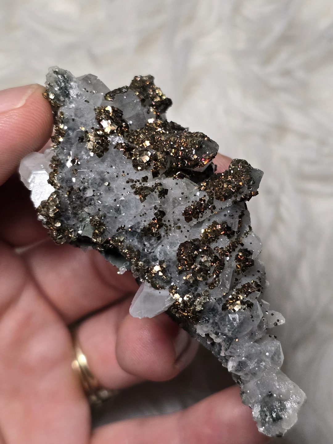 RARE Pyrite on White Quartz, Glitter Inclusions, Golden Shimmer Hubei ...