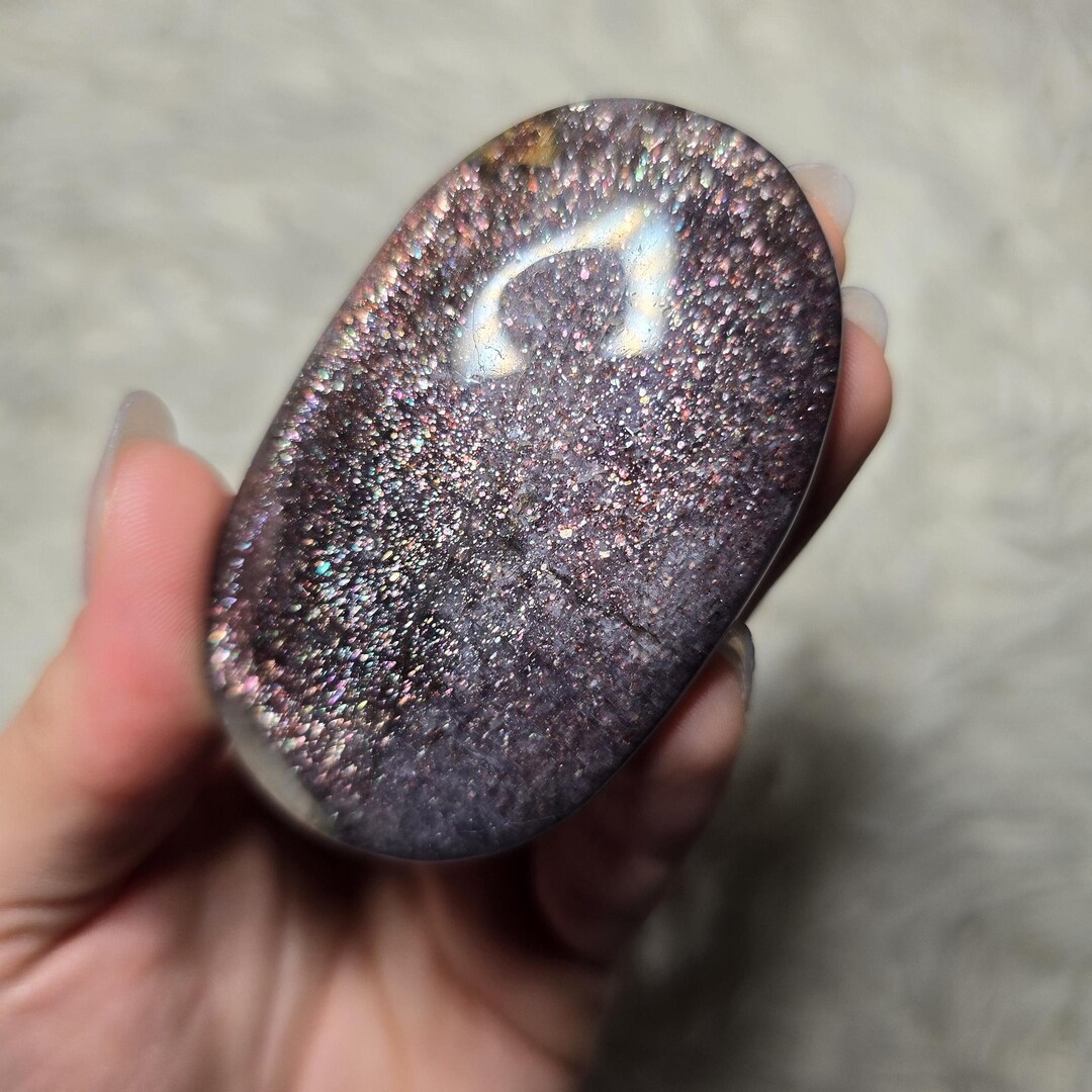 RARE Pastel Bloodshot Iolite Palm Stone Lolite Ultra Rare Rainbow Flash ...