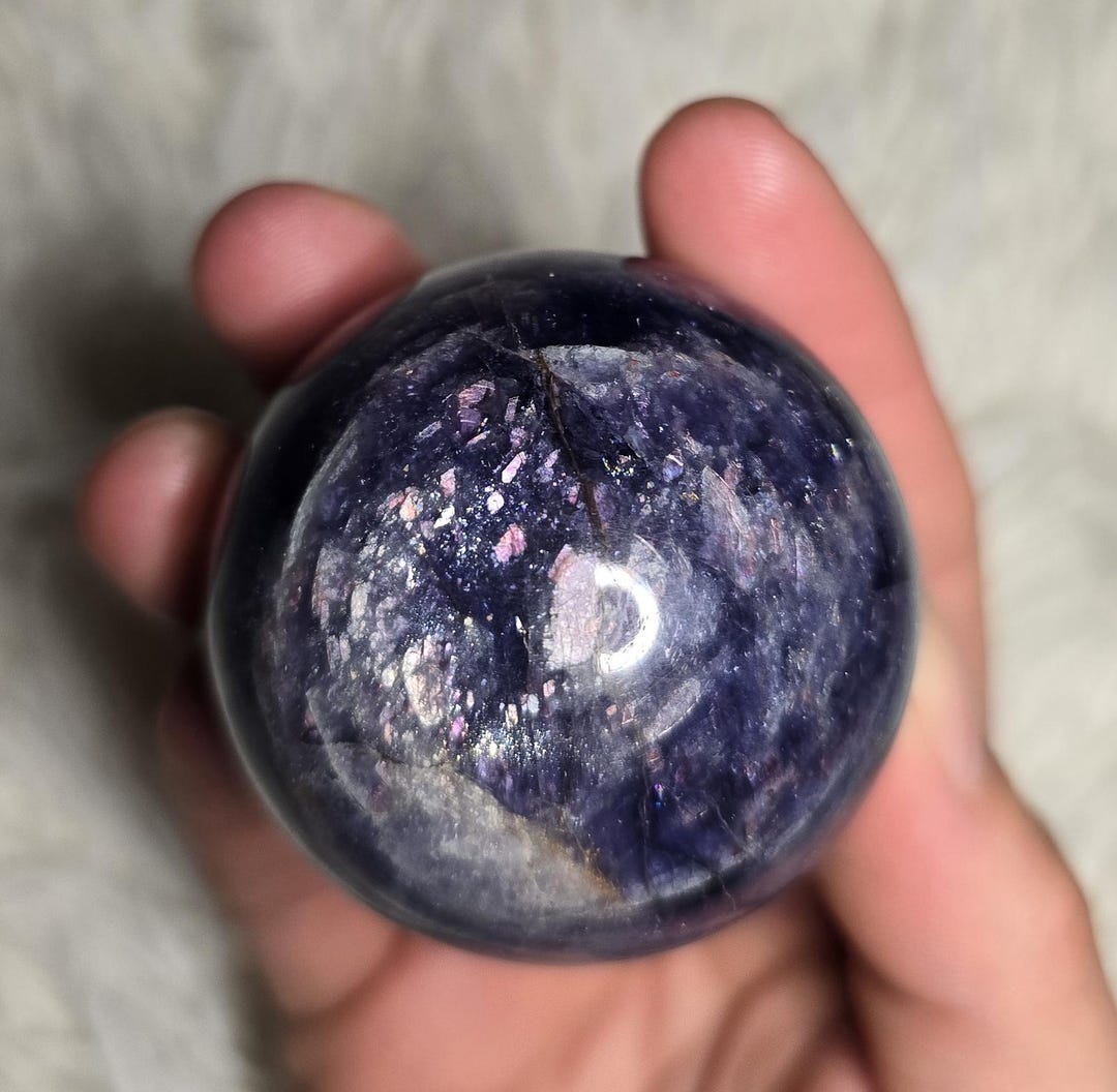 RARE Bloodshot Iolite Sphere 49mm Lolite Ultra Rare Rainbow Sunstone Flash Water Sapphire Aaa ...
