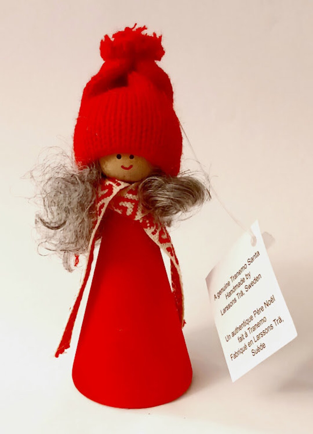 Tranemo Girl Elf With Long Hair Handmade by Larssons Tra, Sweden Red and White 4.25-inches Tall ...