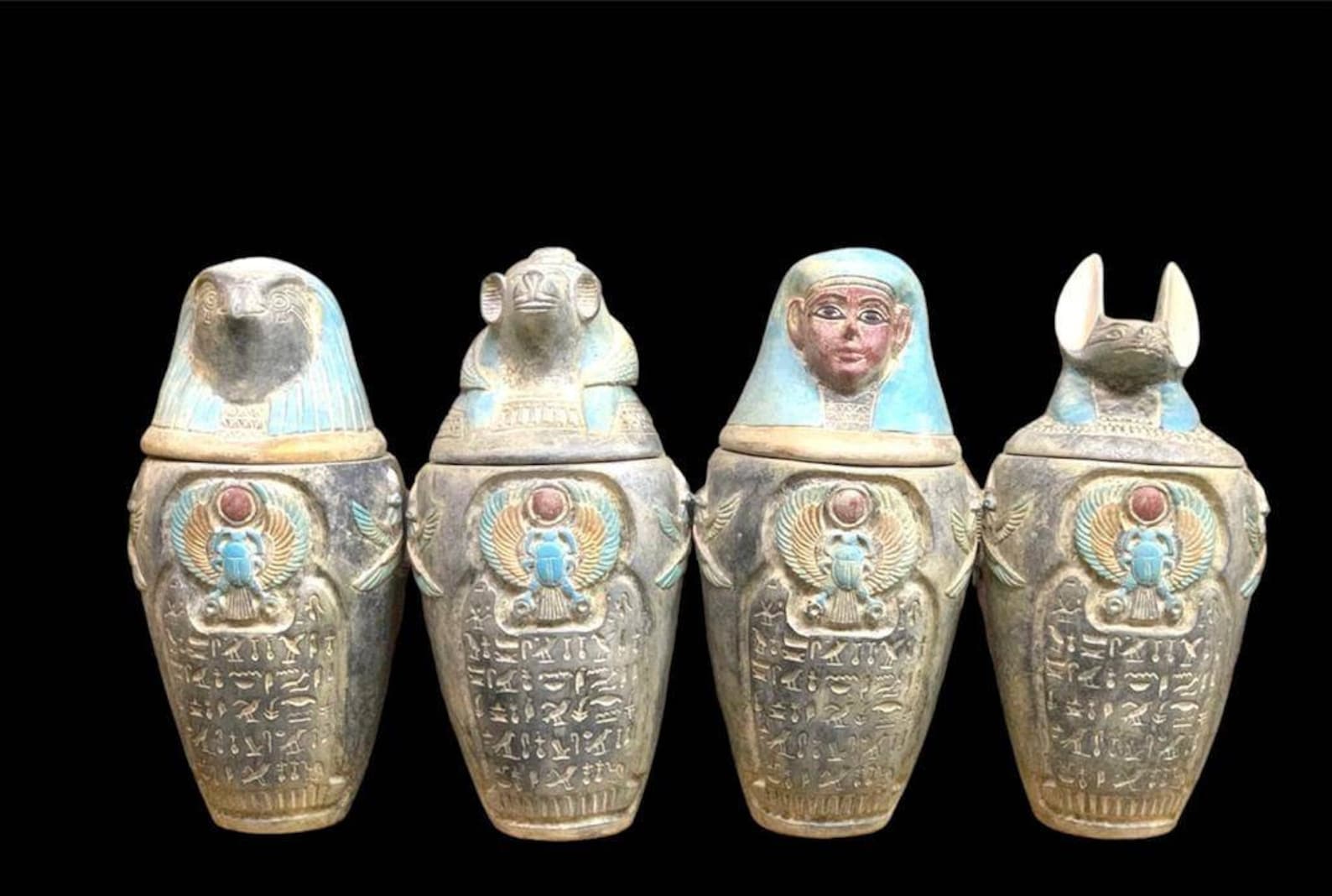Canopic Jars sons of Horus Jars for Mummification Handmade Egyptian ...