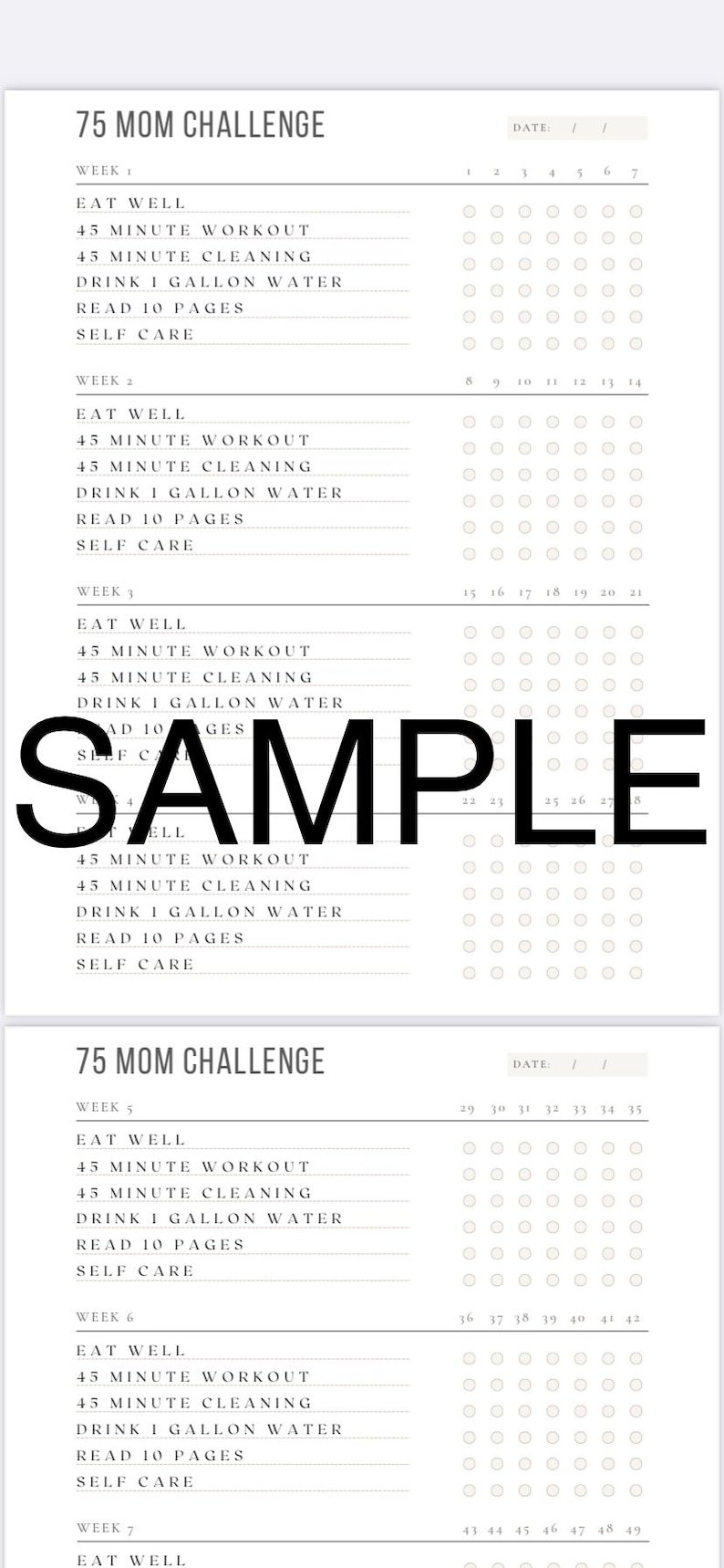 Printable 75 Mom Challenge Tracker - Etsy