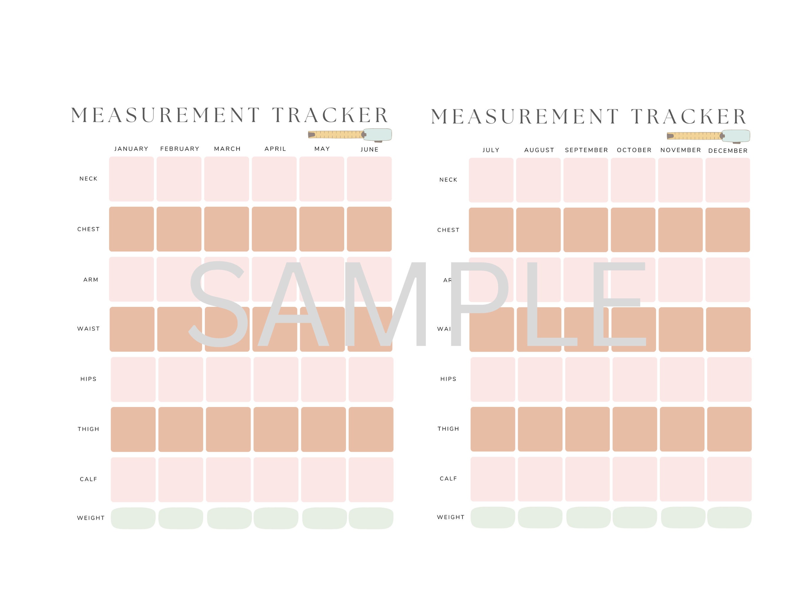PRINTABLE Monthly Body Measurements Tracker - Etsy