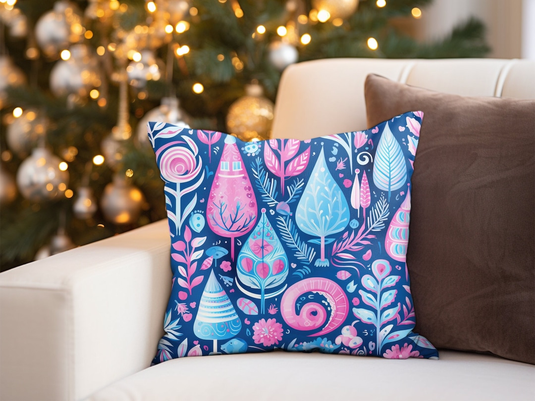 Pink Christmas Winter Wonderland Throw Pillow, Pink Winter Decor, Pink ...
