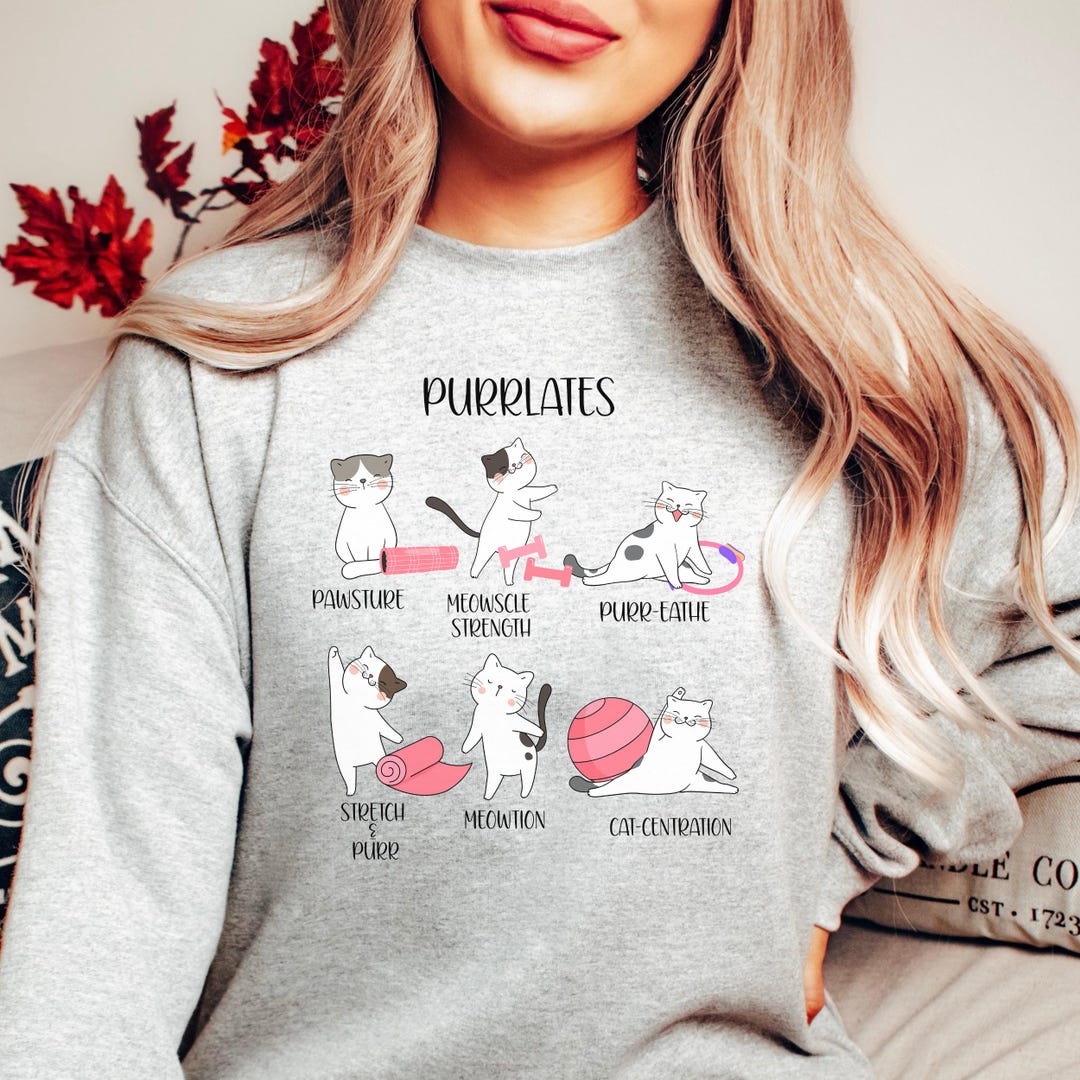 Cat Pilates Sweatshirt, Cat Lover Gift, Funny Cat Pilates Workout ...