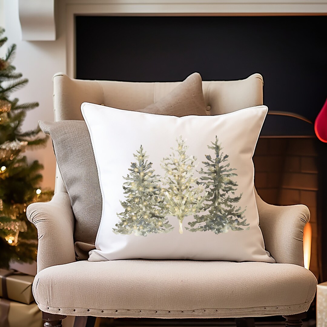 Winter Decor Christmas Trees Throw Pillow, Nature Christmas Pillow ...