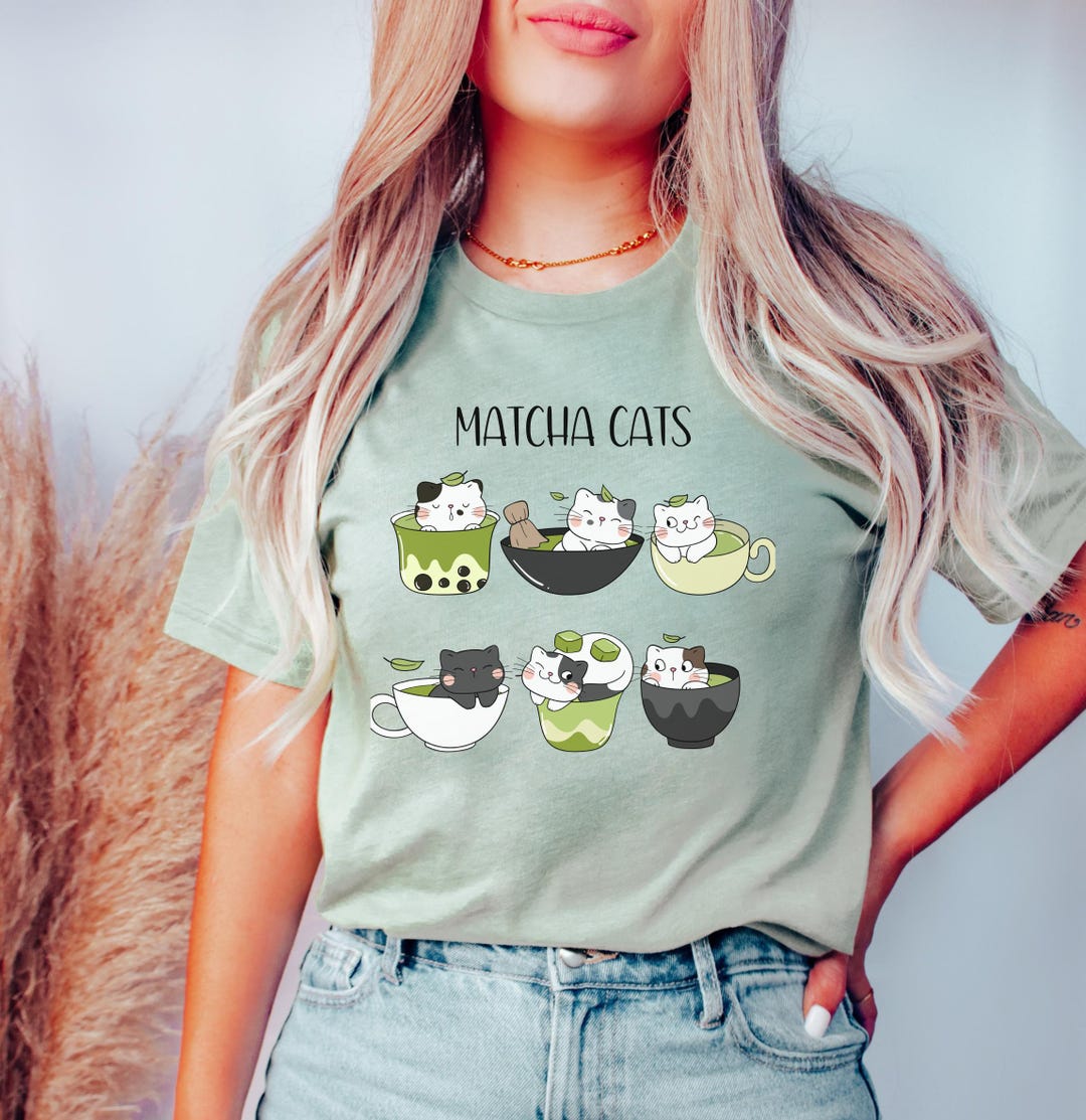 Matcha Lover Cats Shirt, Funny Cats Crewneck Matcha Tea Matcha Cats ...