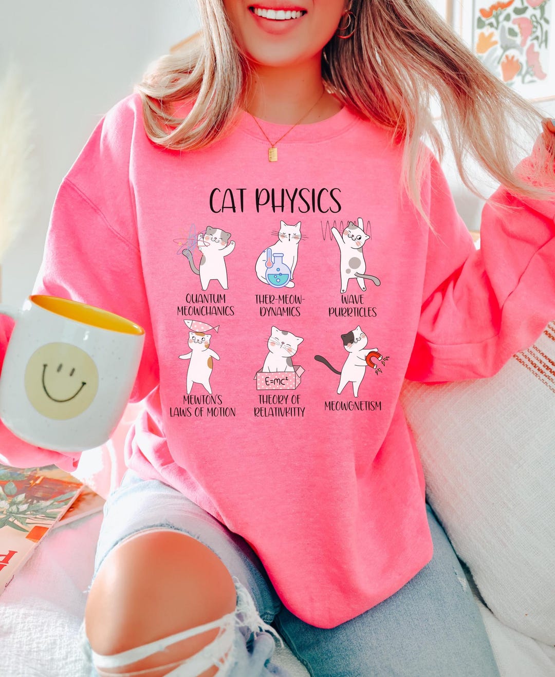 Physics Cats Sweatshirt,funny Cats Crewneck,physics Teacher Funny Cat ...