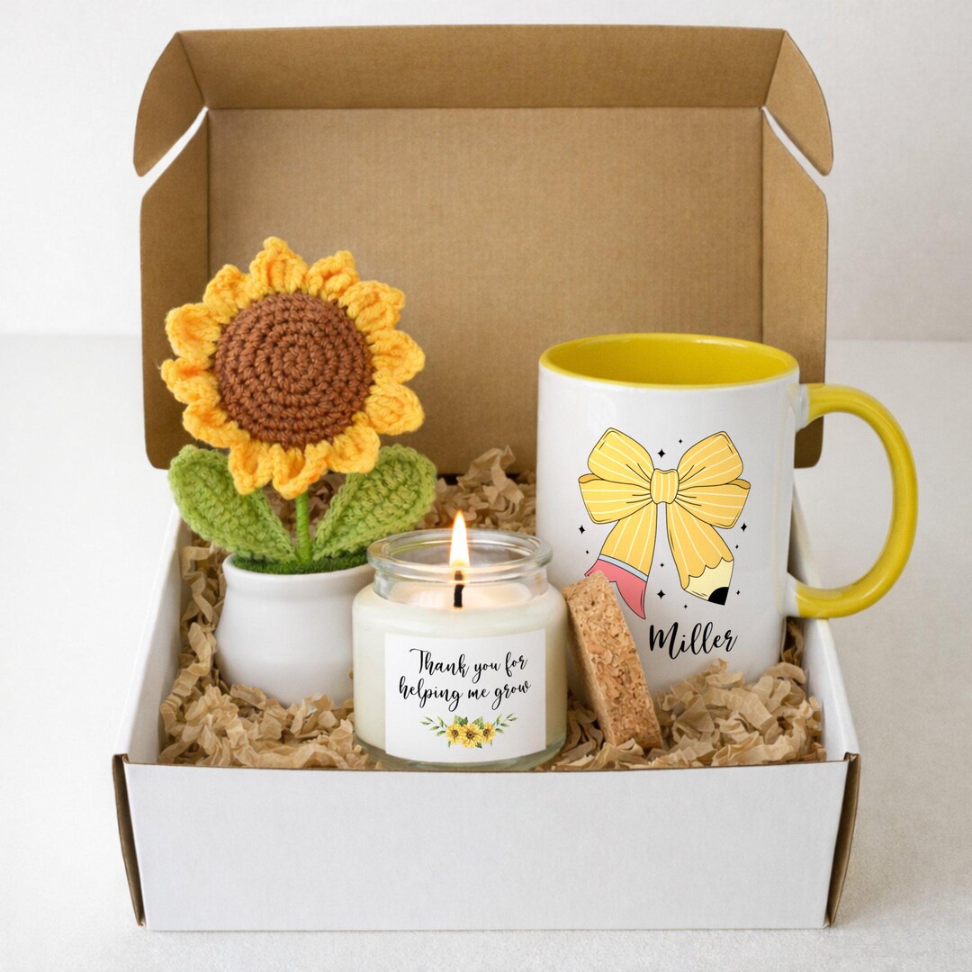 Teacher Appreciation Gift Basket Crocheted Sunflower Thank You for ...